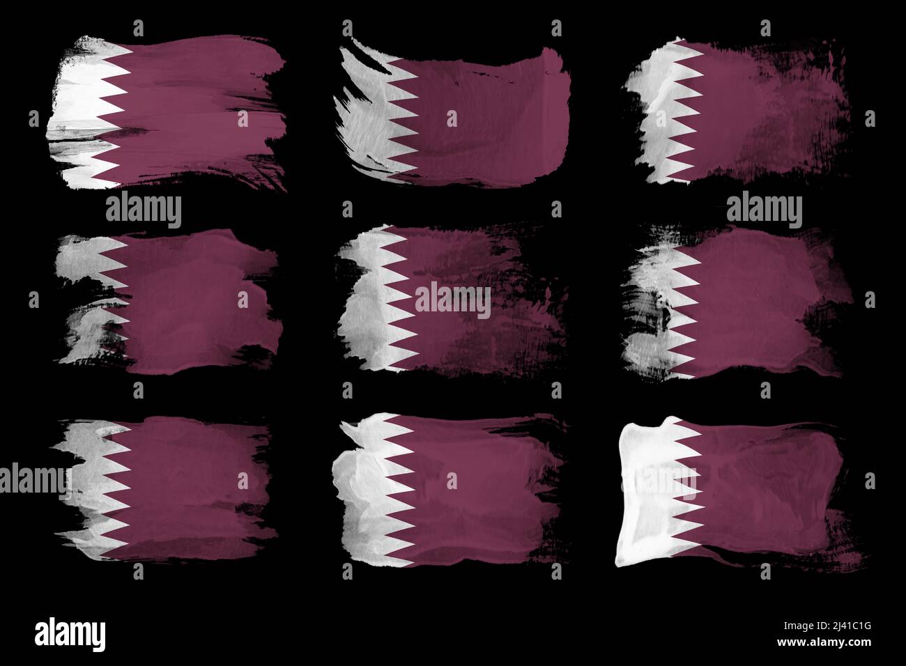 Qatar flag brush stroke, national flag on black background Stock Photo ...