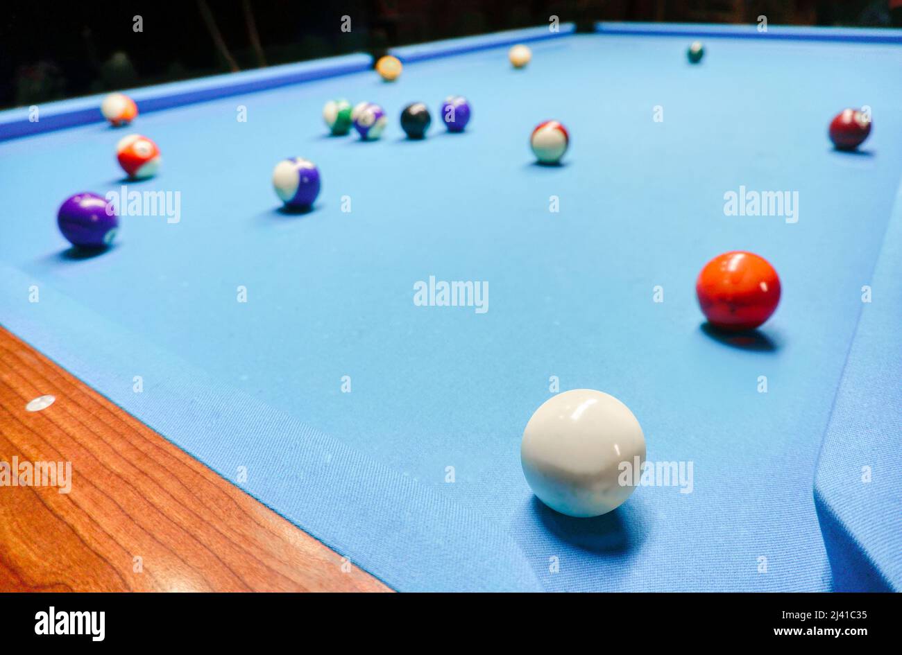 Billiards game - white and colorful balls on a table Stock Photo - Alamy