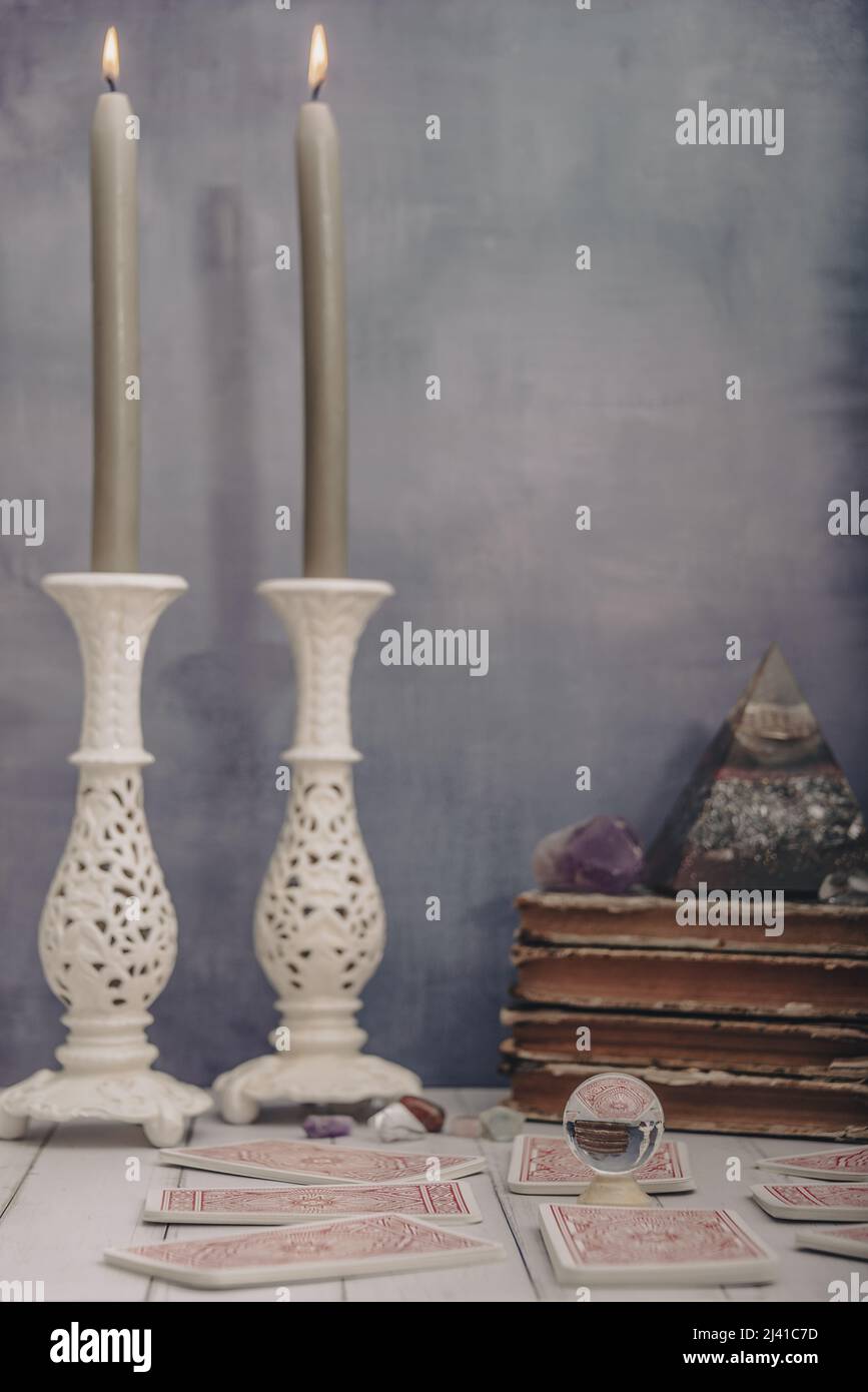 Fortune telling a deck of tarot cards with other fortune telling items ...