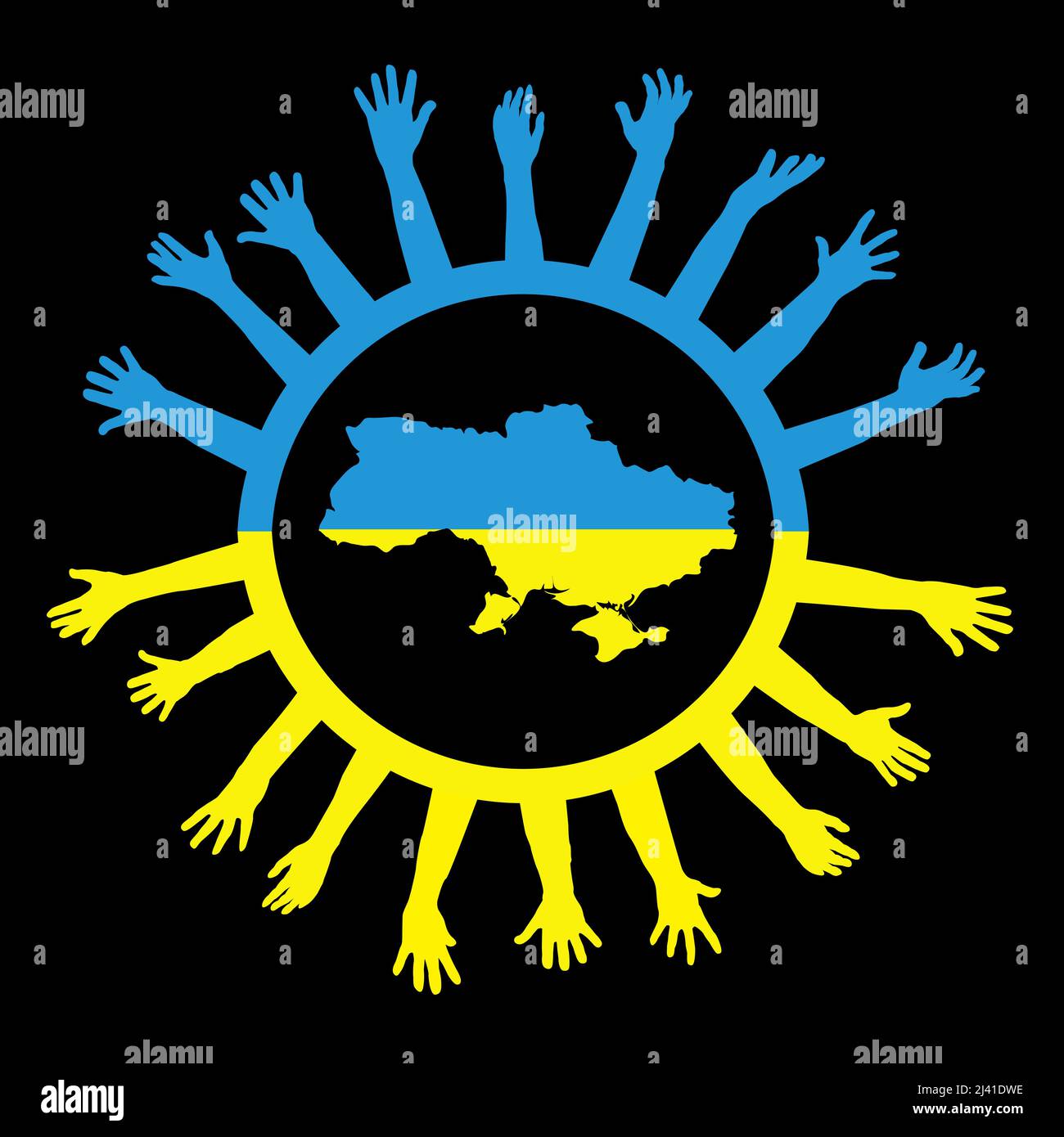 Help Ukraine concept with map of Ukraine and various hands raised ...
