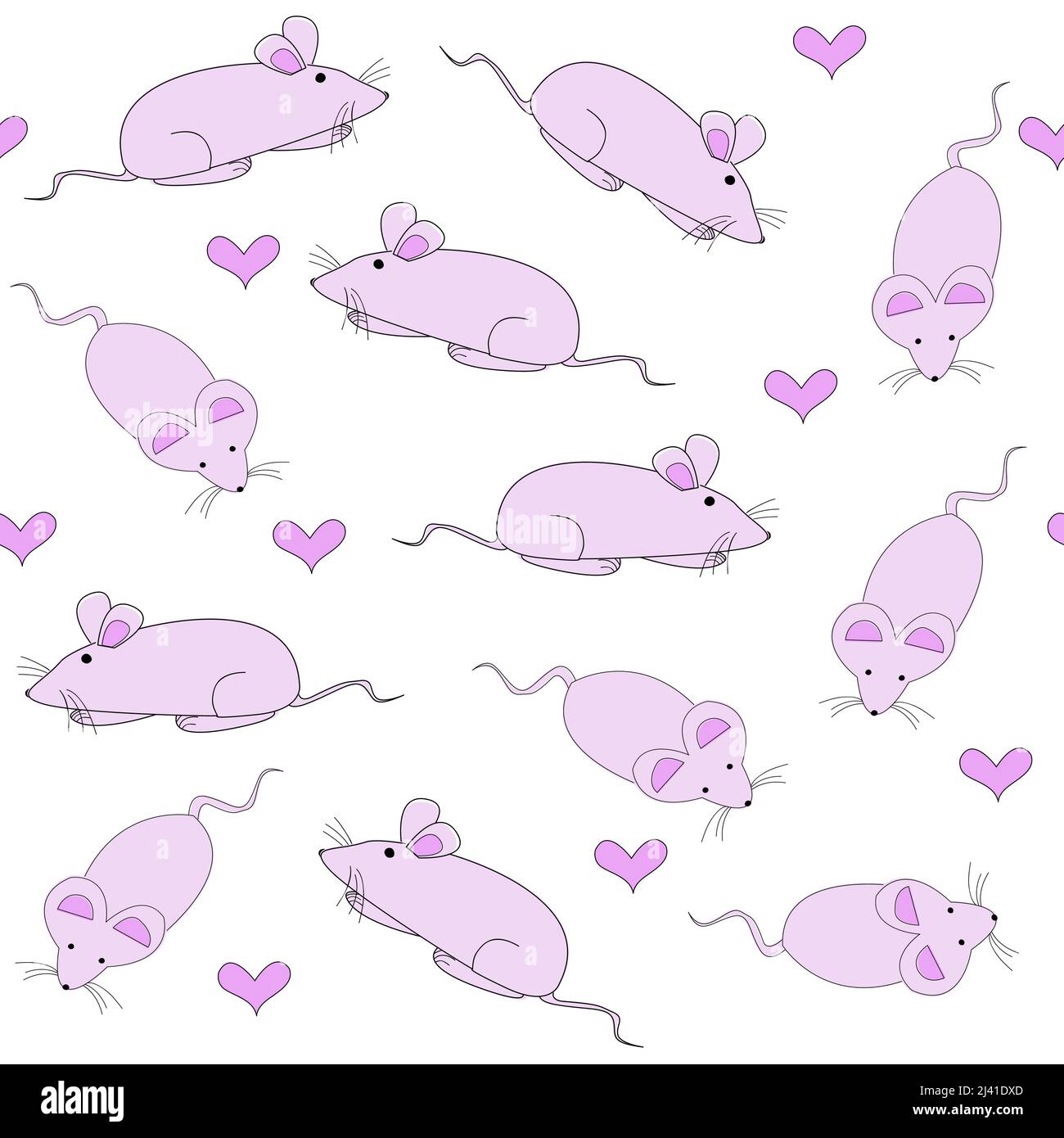 Seamless pattern with pink little mice and hearts Stock Vector Image ...