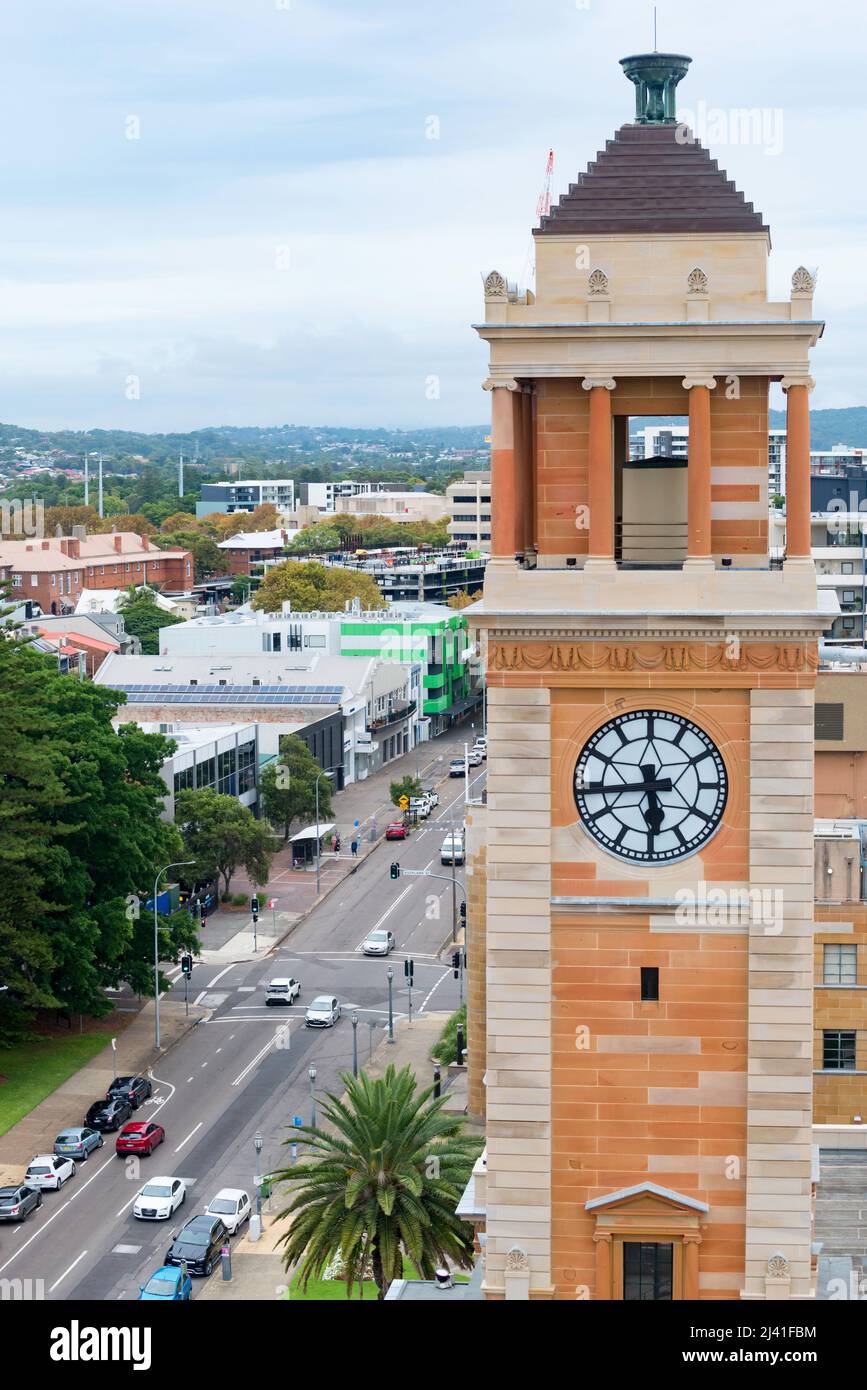 The clock tower for the Newcastle City Hall rising above King Street in ...
