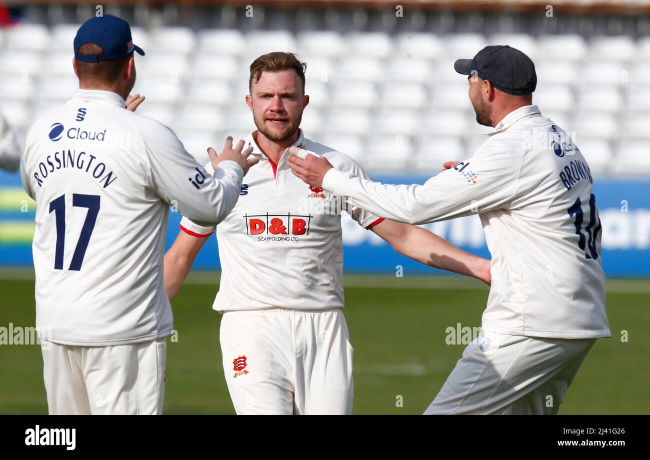 CHELMSFORD ENGLAND - APRIL 08 :Essex's Simon Cook celebrates the wicket ...