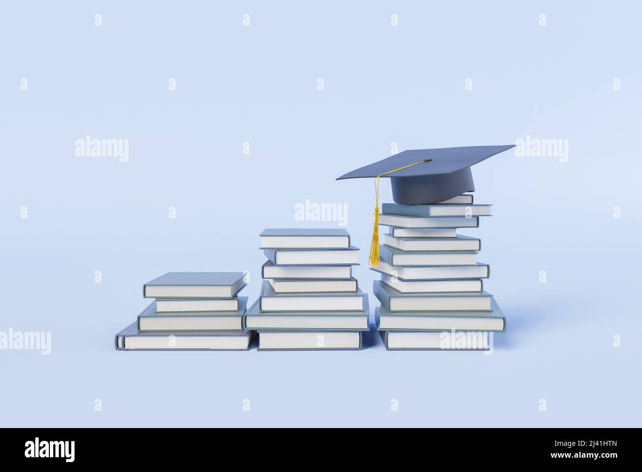3d illustration representing concept of education with stacks of books ...