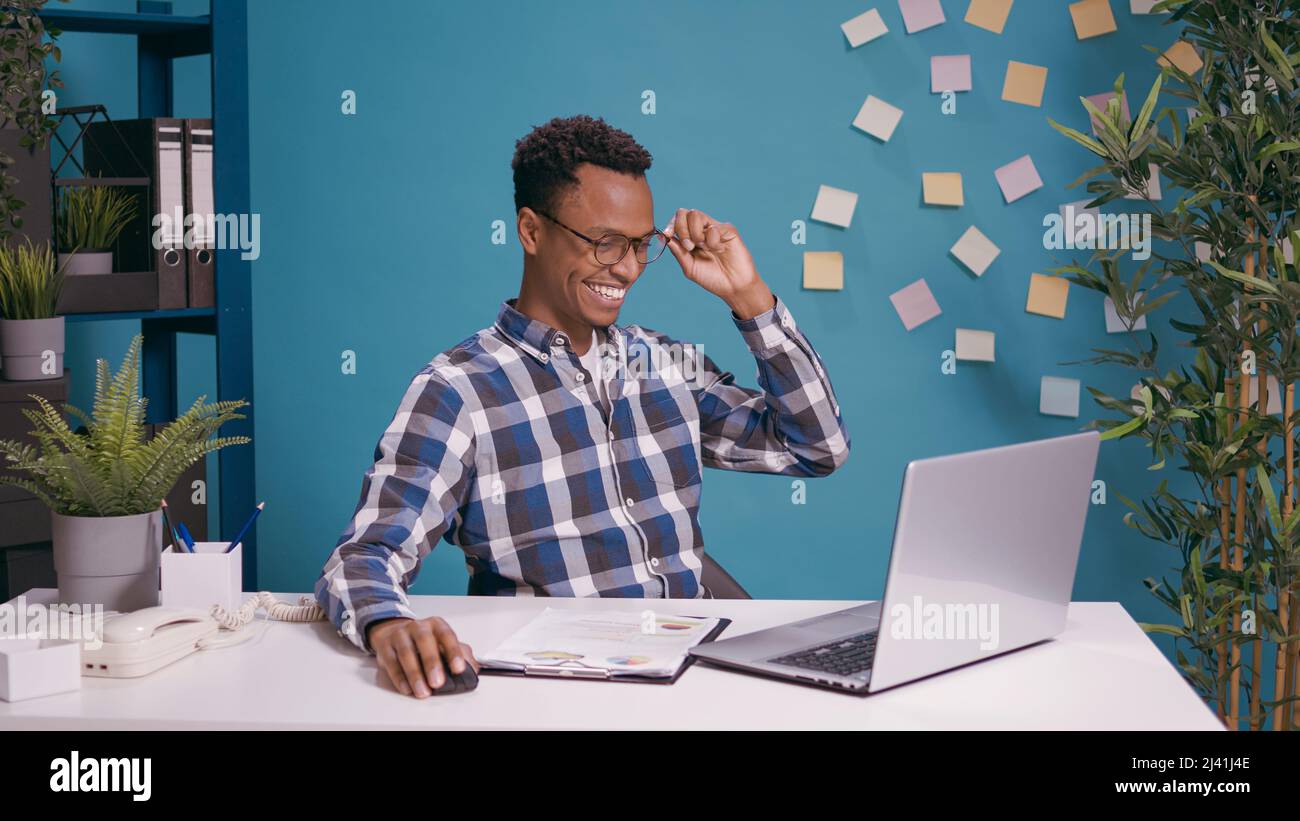 Cheerful businessman celebrating successful achievement, feeling happy ...