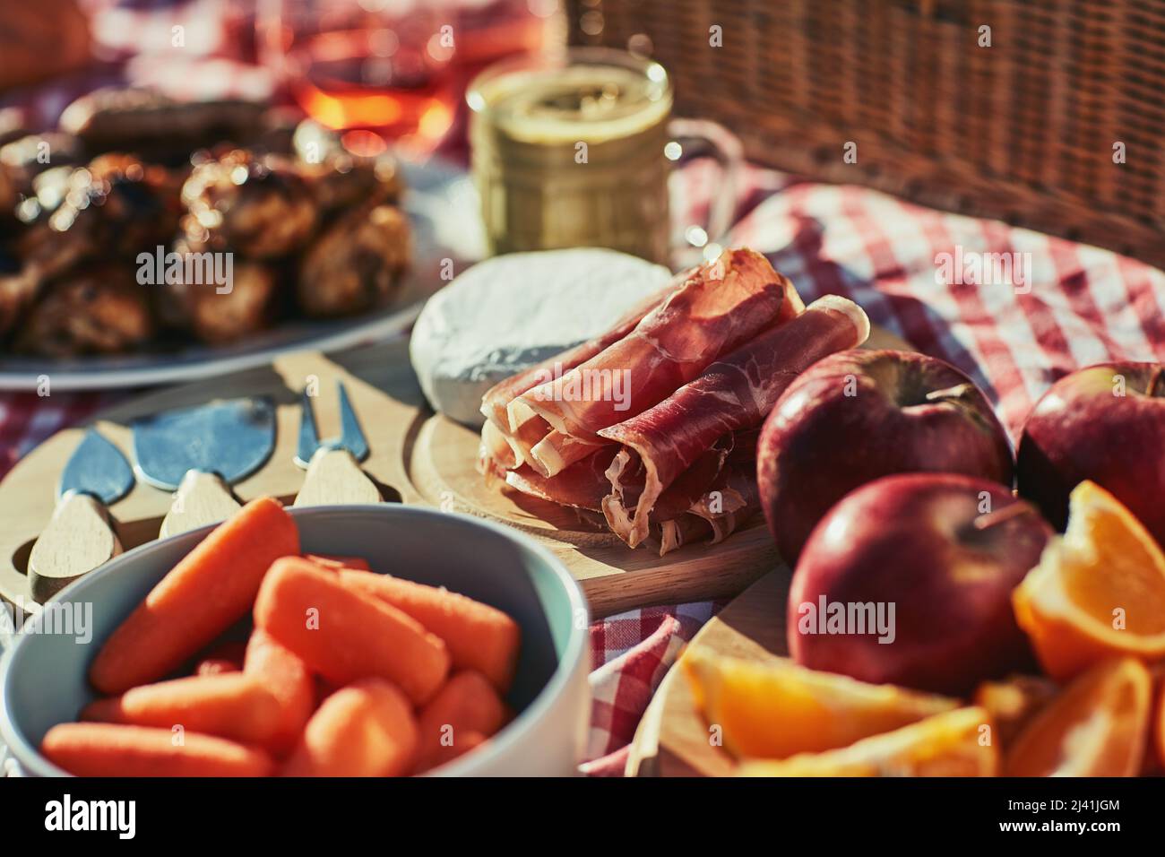 Whos ready for a snack. Still life shot of food at a picnic setting ...