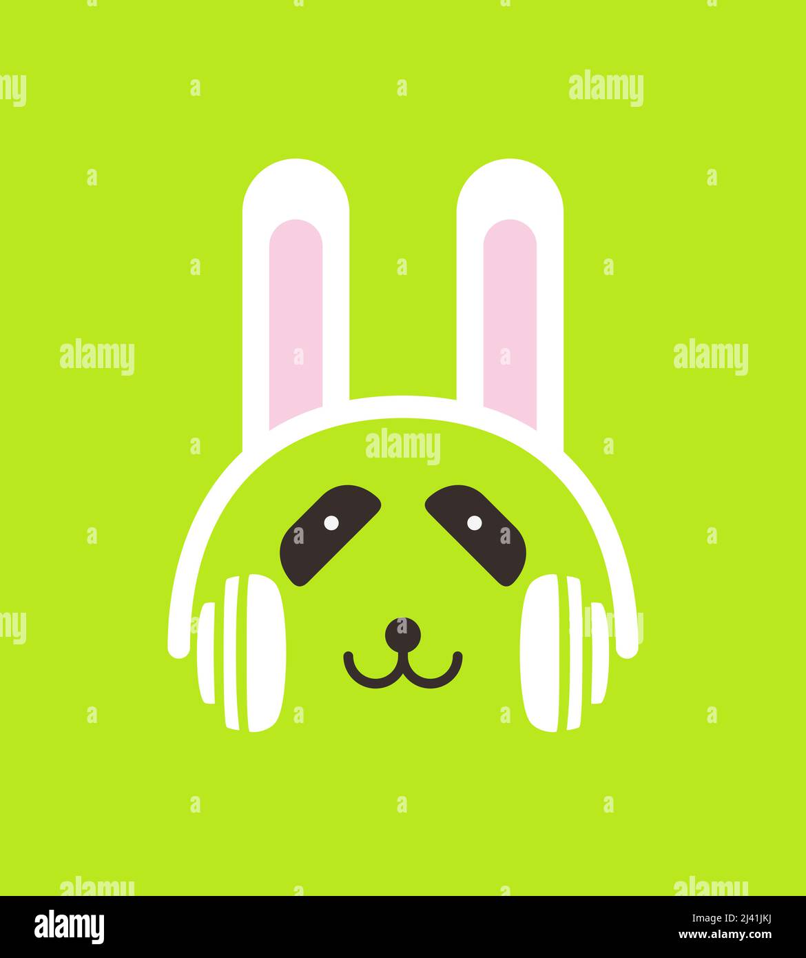 Cartoon Panda wearing a Rabbit's headset, , enjoy the music, vector ...