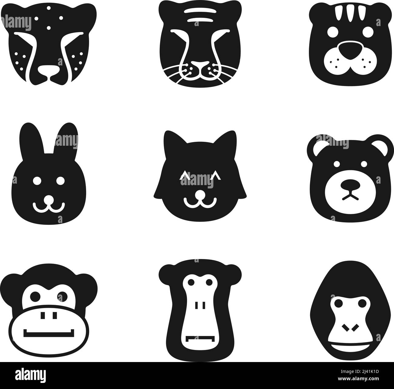 Set cartoon faces animals Cut Out Stock Images & Pictures - Alamy