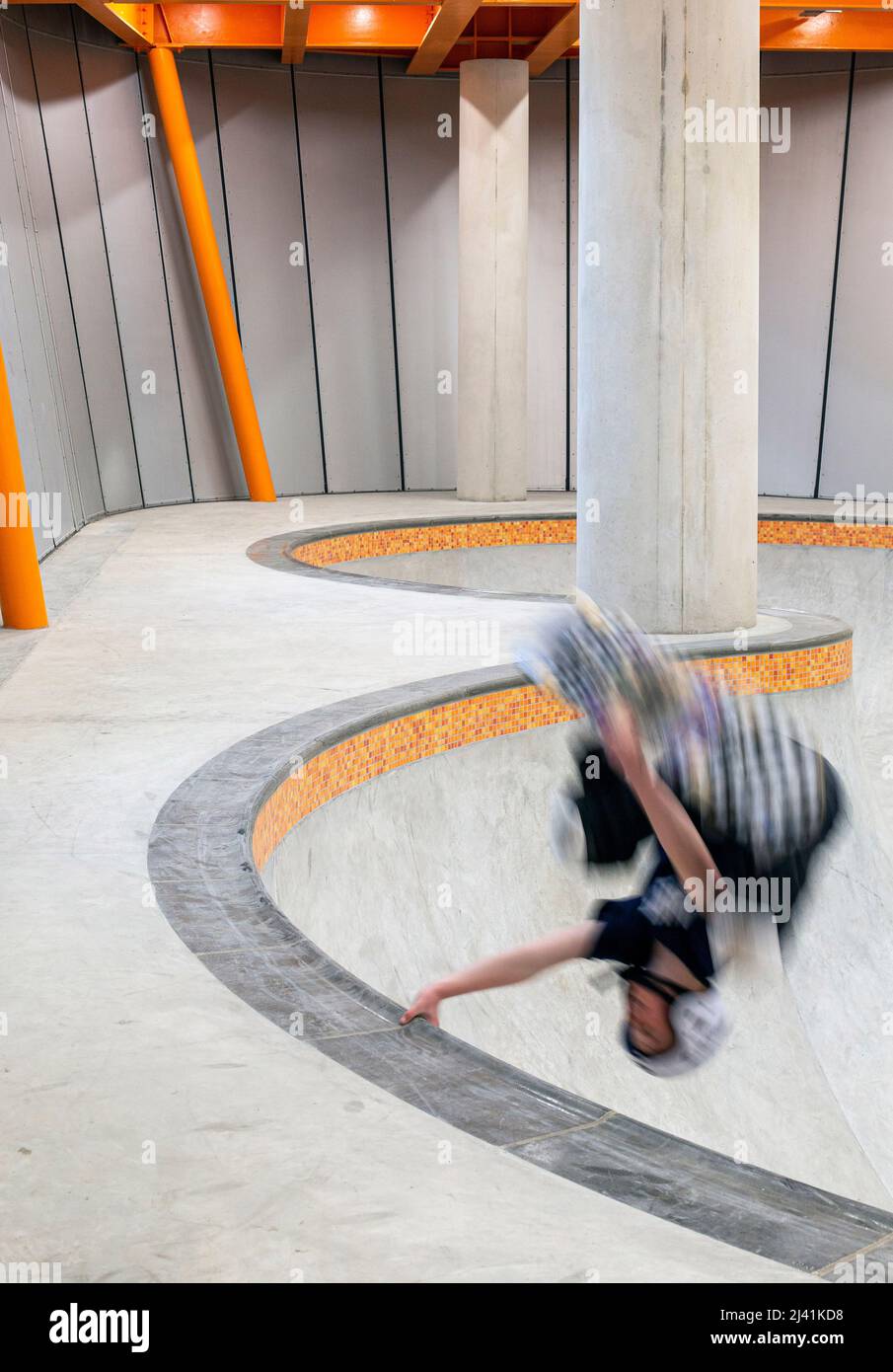 Concrete pool bowl with rider. F51 Skatepark, Folkestone, United ...