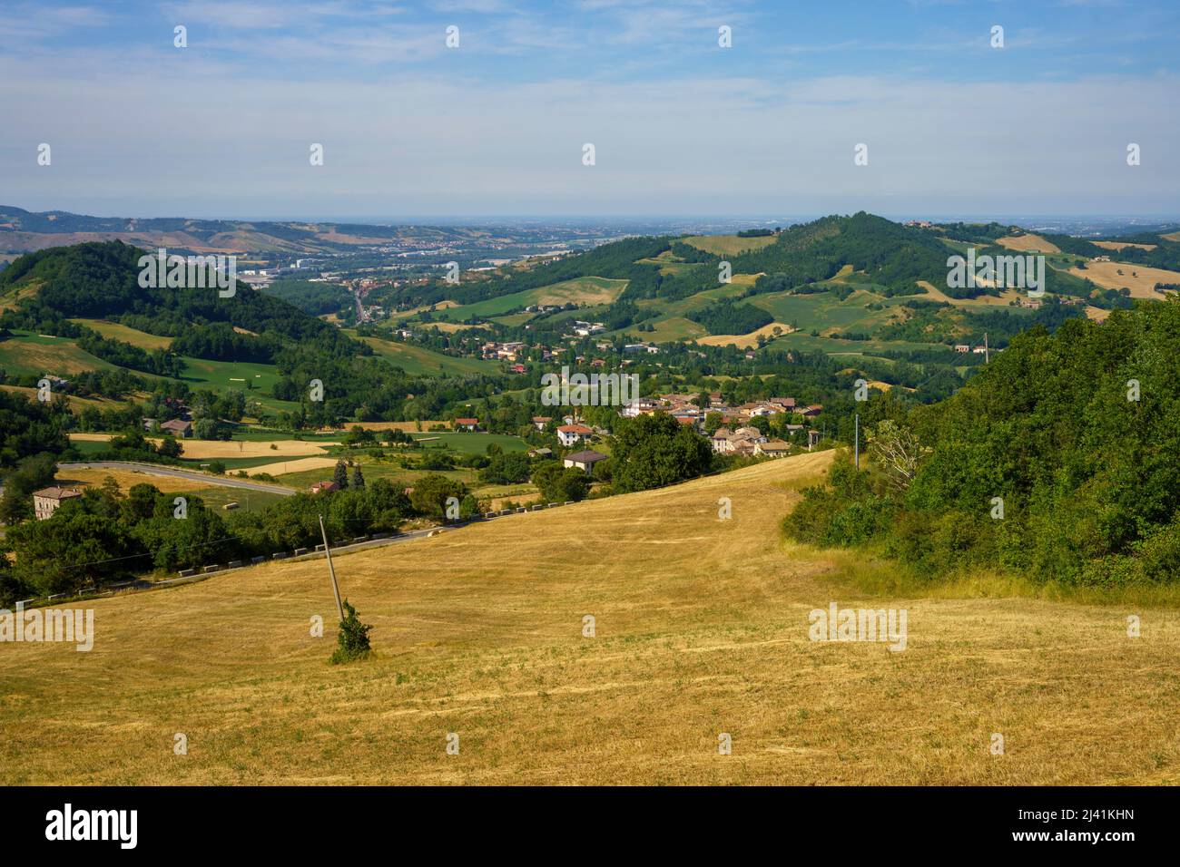 Summer landscape along the road to Passo della Cisa, Appennino, Italy ...