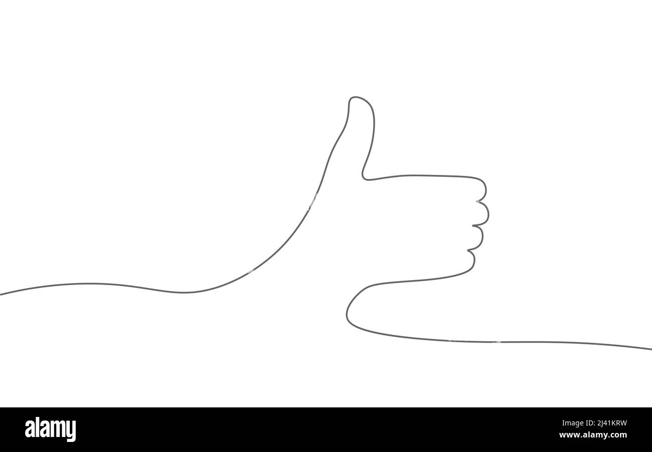 Single continuous line thumbs up silhouette. Approved like correct ...