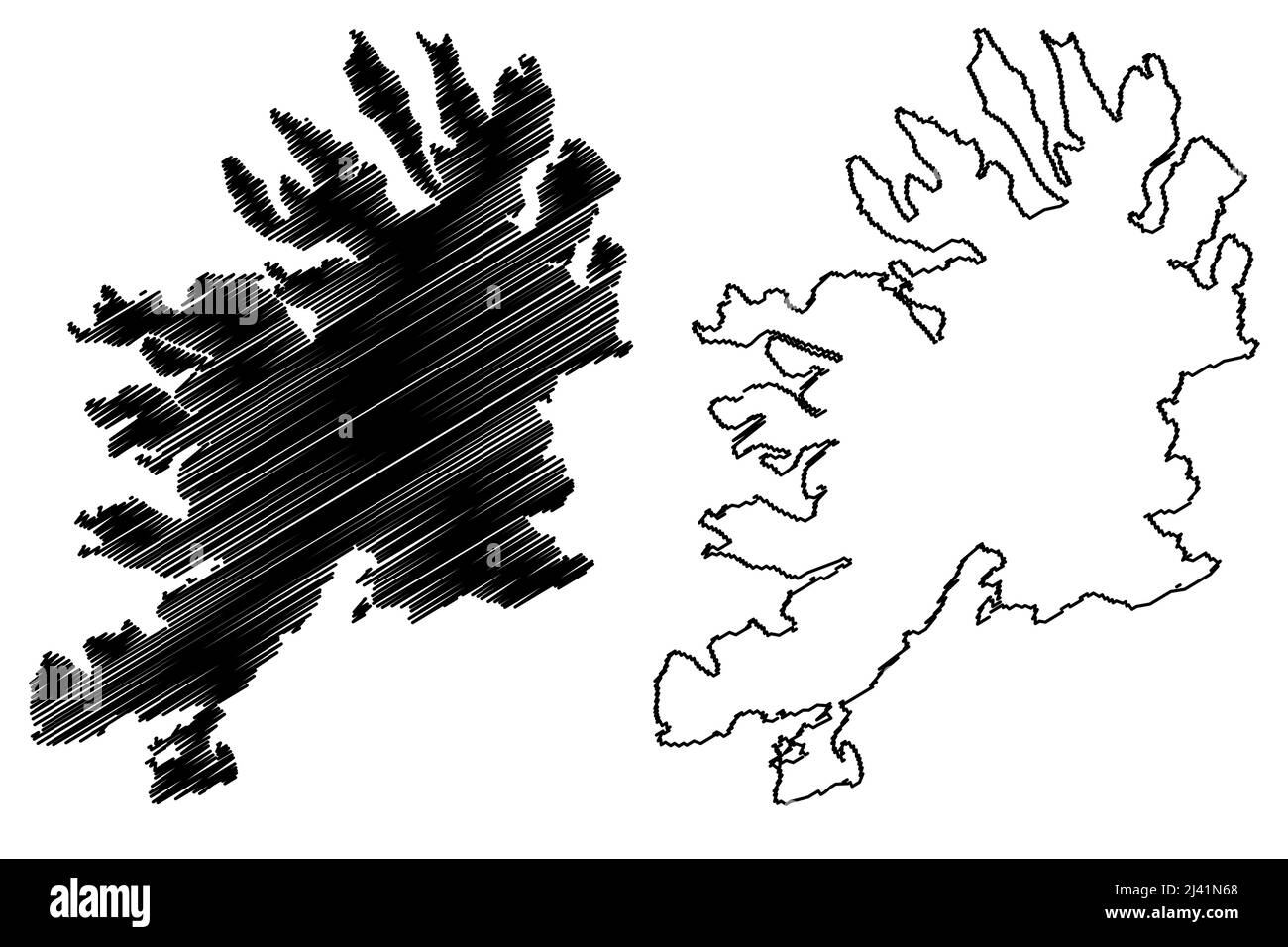 Senja island (Kingdom of Norway) map vector illustration, scribble ...