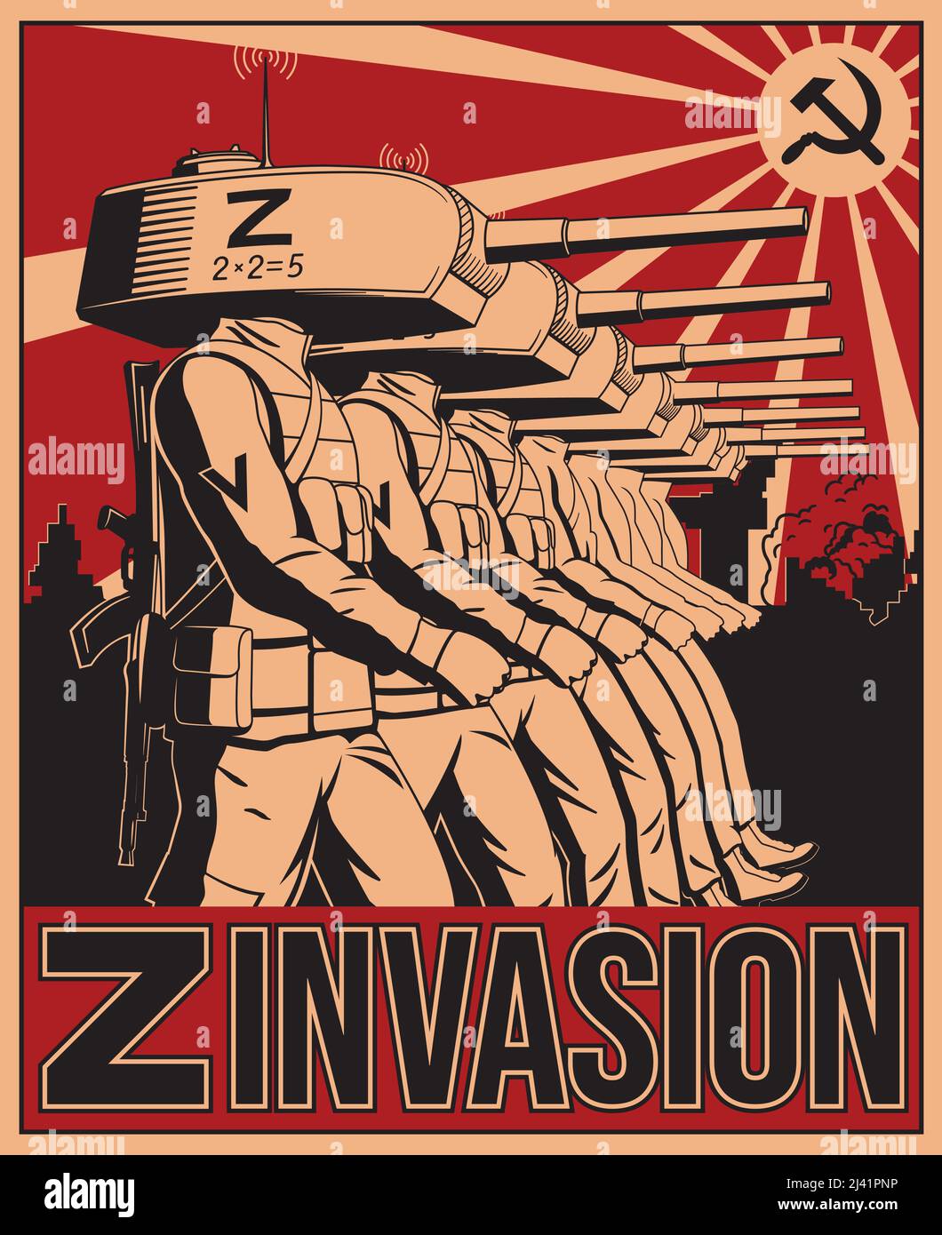 Russian invasion of Ukraine. Z invasion. Soldiers with tank turrets ...