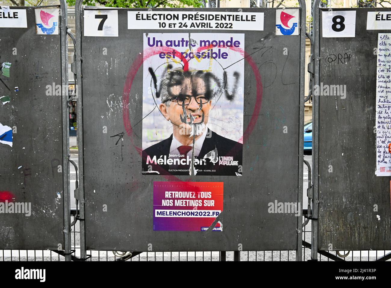 French Presidential election campaign posters of Emmanuel Macron and ...