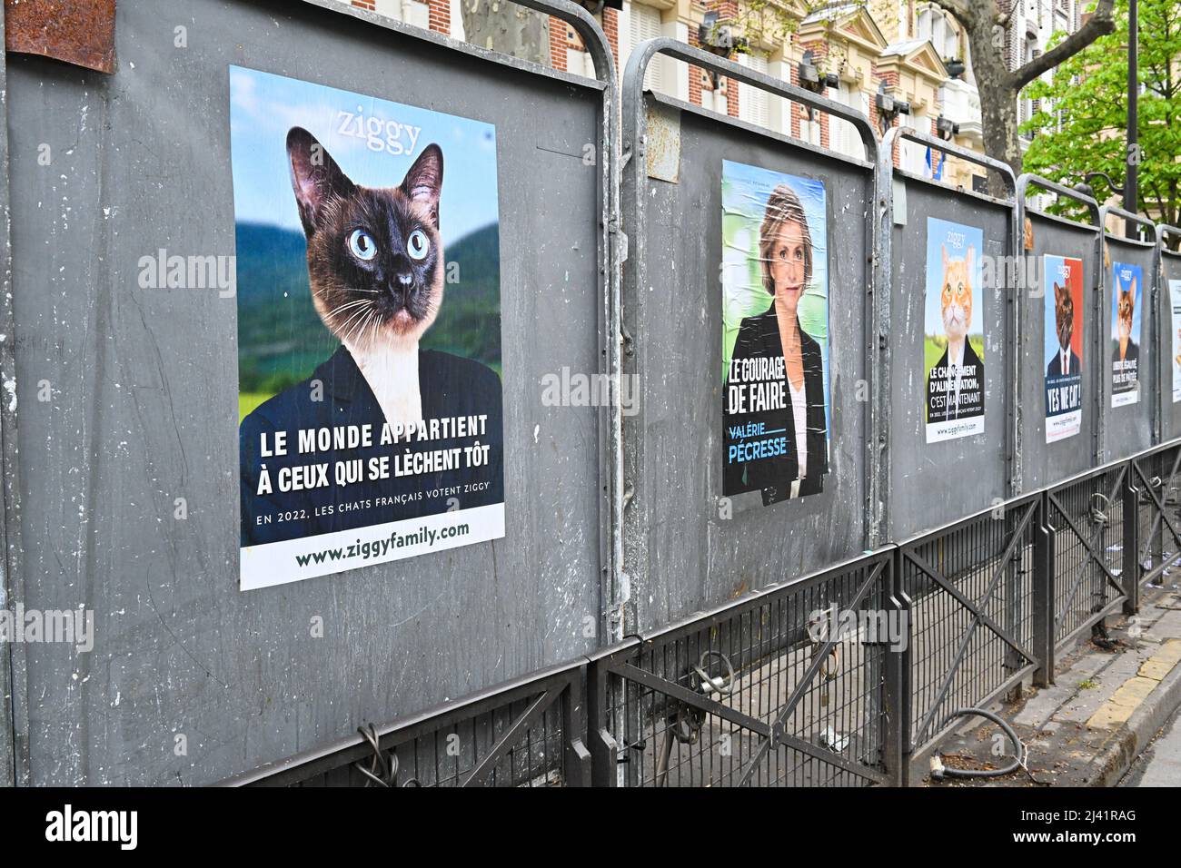 French Presidential election campaign posters of Emmanuel Macron and ...