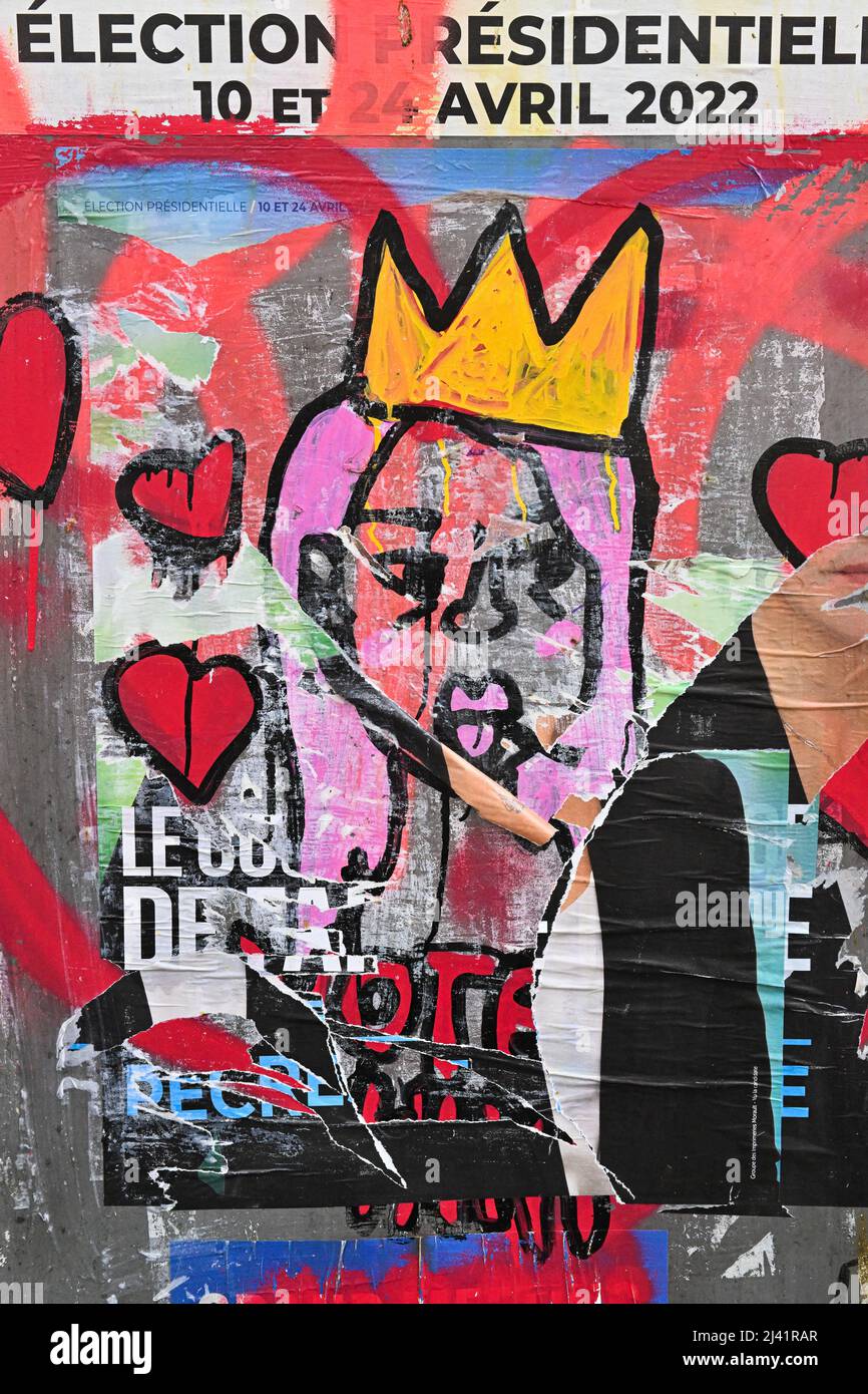 French Presidential election campaign posters of Emmanuel Macron and ...