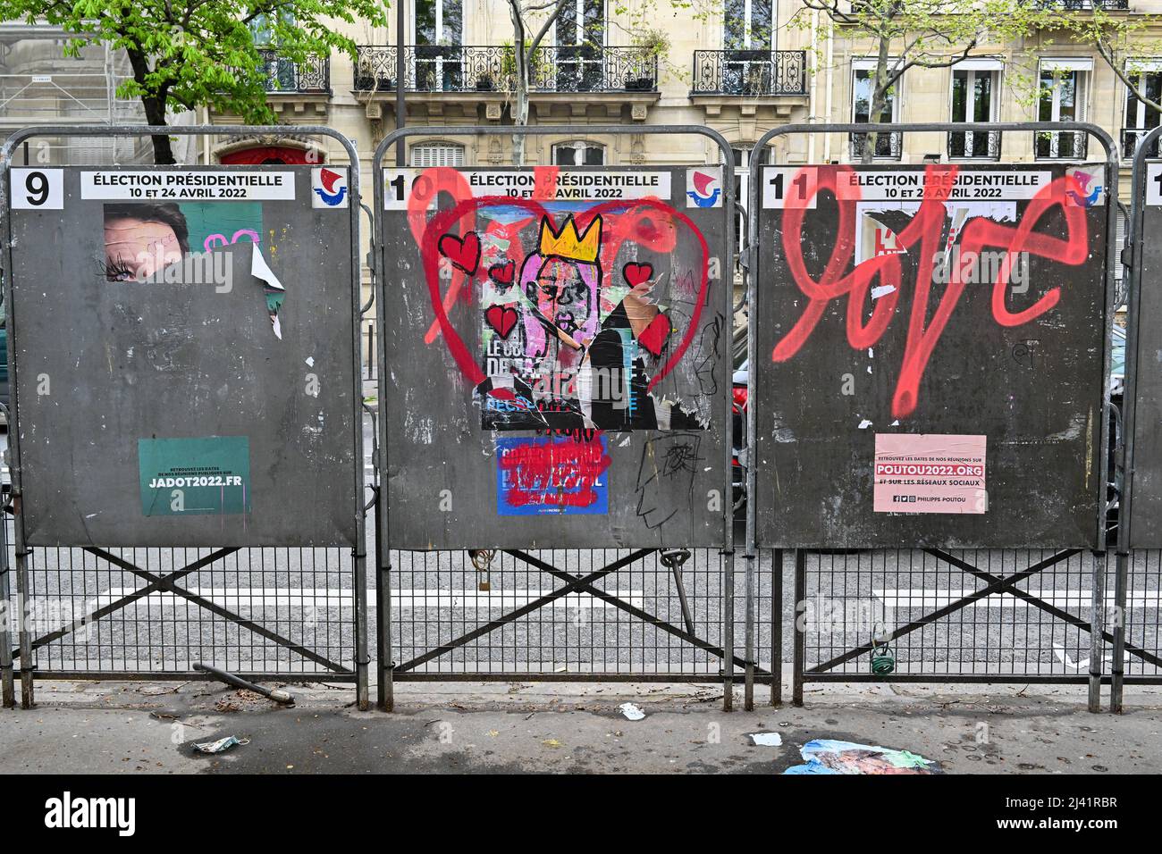 French Presidential election campaign posters of Emmanuel Macron and ...