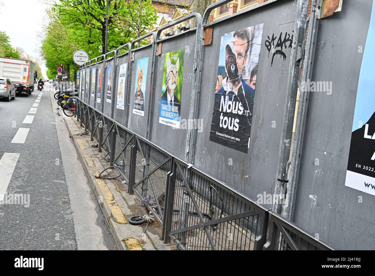 French Presidential election campaign posters of Emmanuel Macron and ...