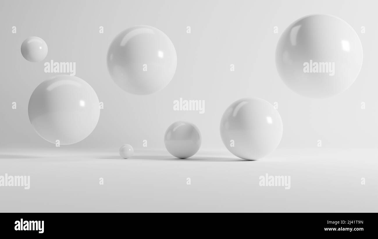Abstract 3d rendering of white shiny spheres on white background Stock ...