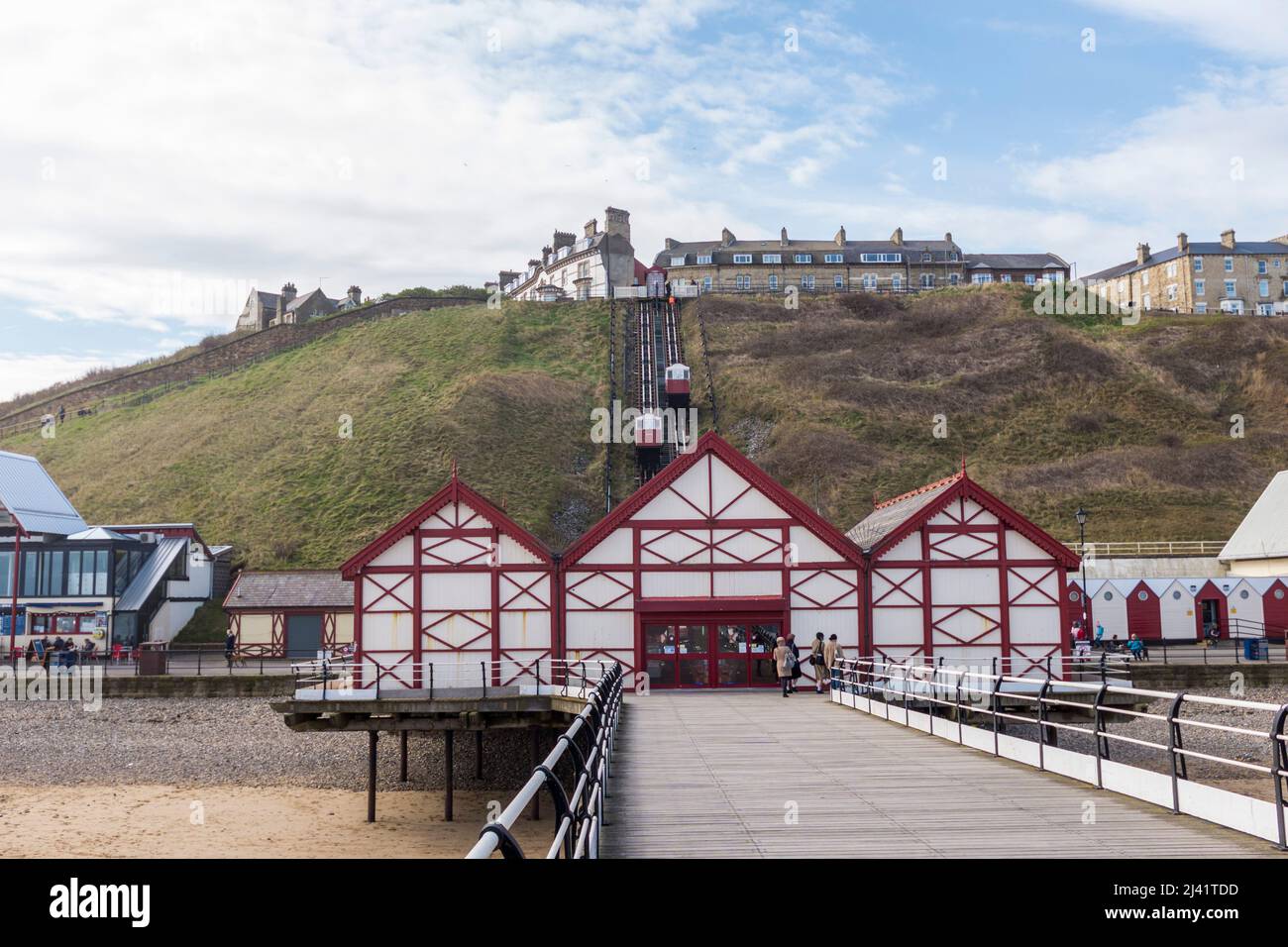 A view from the pier to the cliff lift at Saltburn by the Sea,England ...