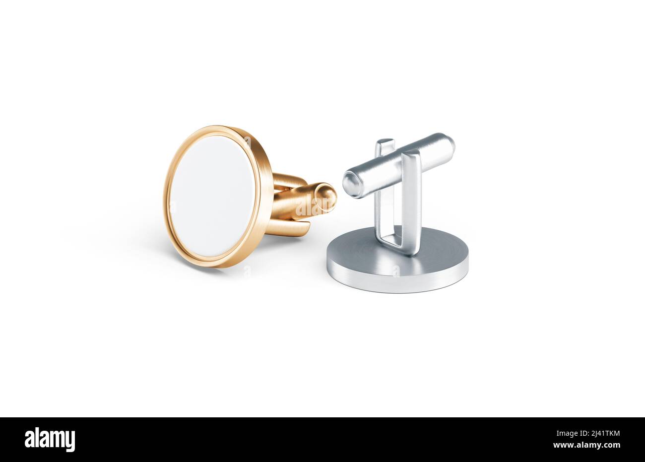 Blank round gold and silver cufflinks toggle mockup, front back Stock ...