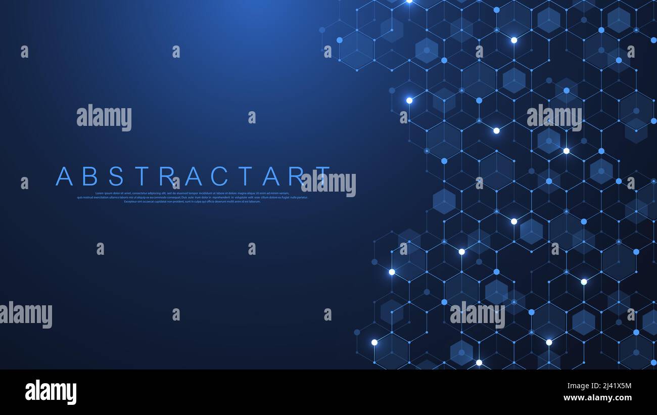 Technology abstract lines and dots connect background with hexagons. Hexagons connection digital ...