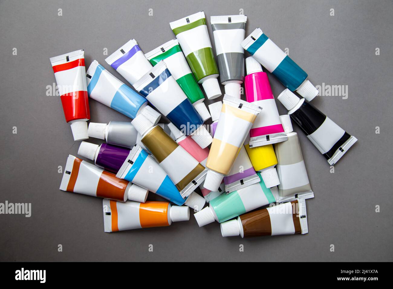 Tubes of acrylic paint in different colors, flat lay Stock Photo - Alamy