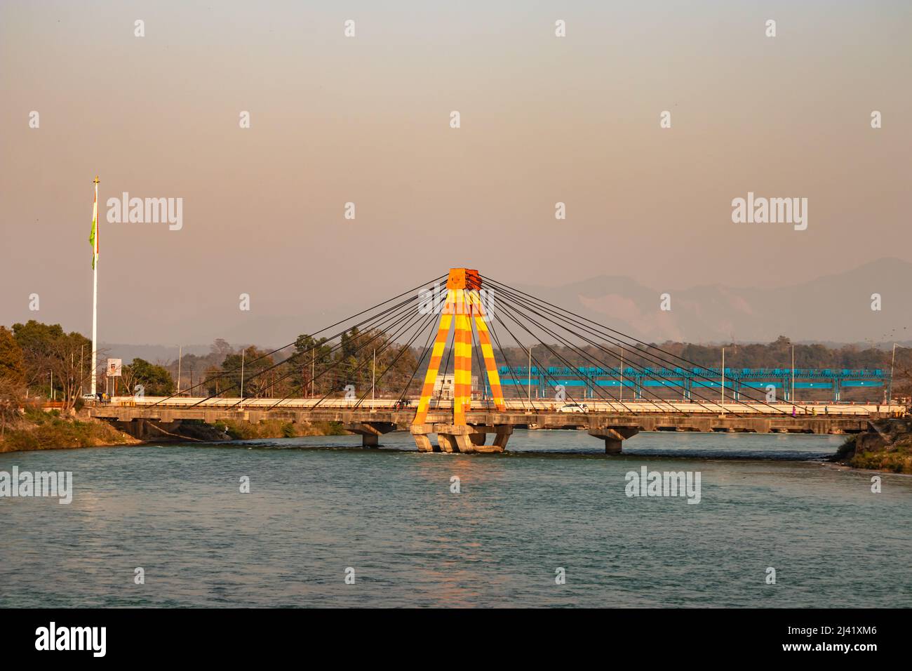 isolated cable bridge over ganges river at evening image is taken at ...