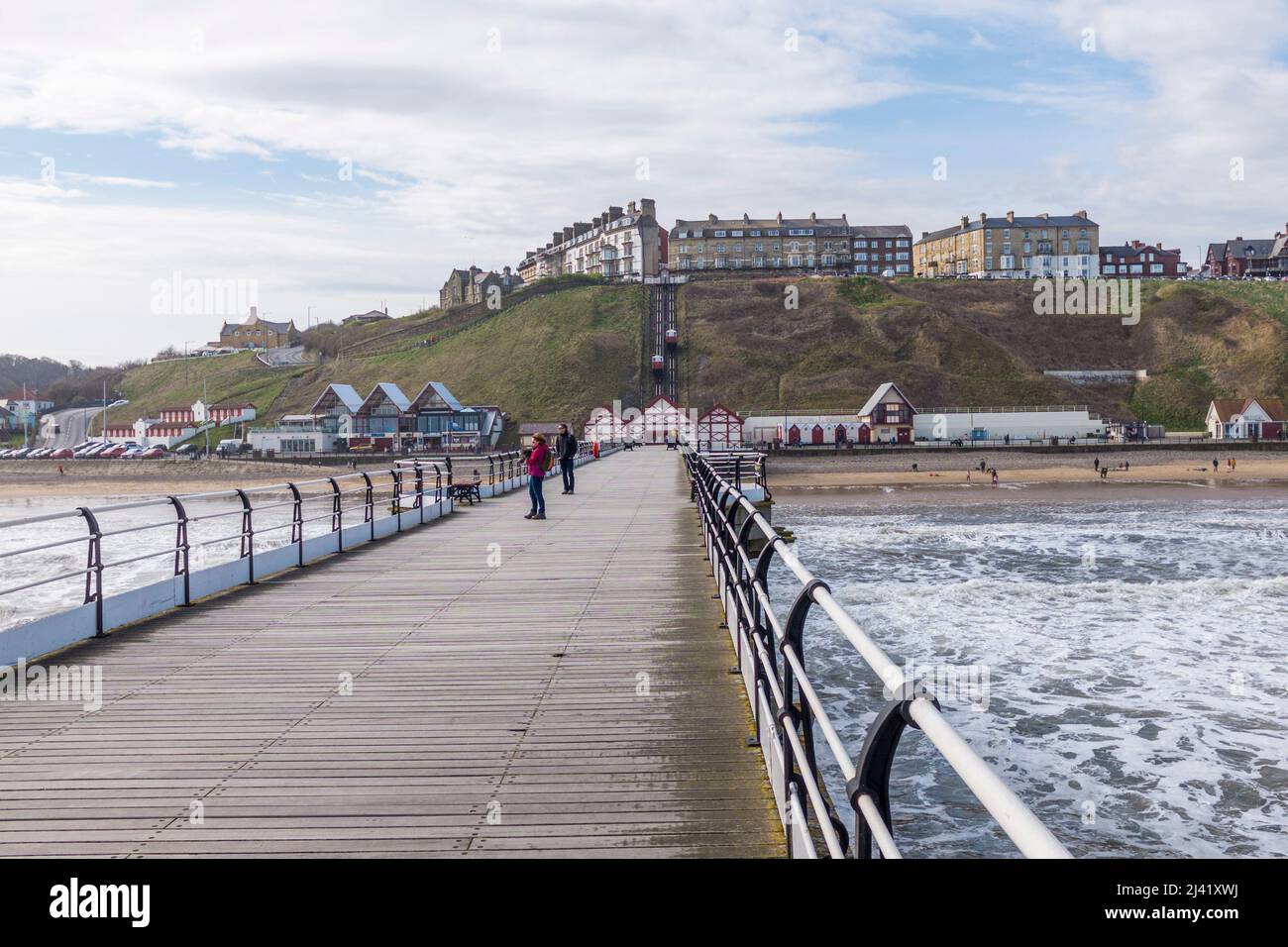 A view from the pier to the cliff lift at Saltburn by the Sea,England ...