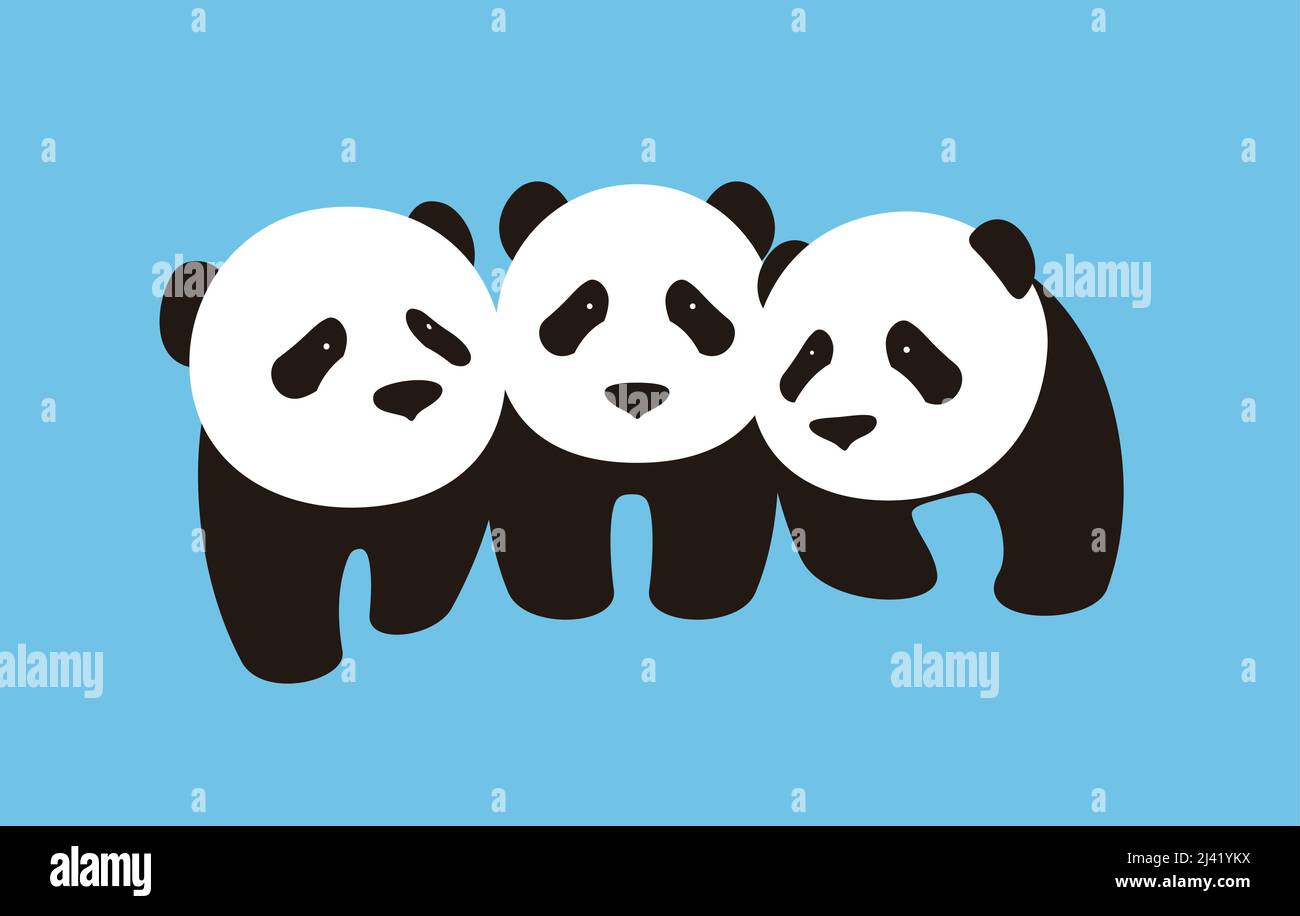 three cute panda babies standing together, flat design, vector Stock ...