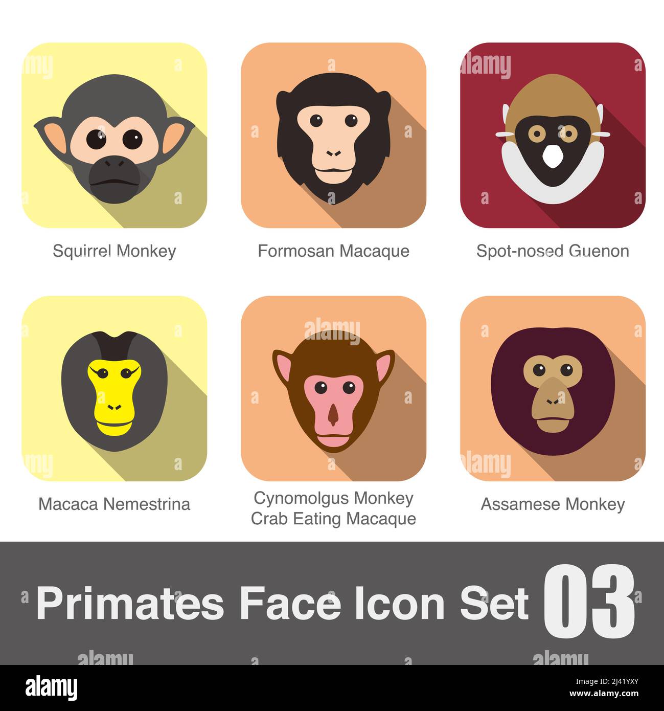 cute monkey face flat icon set vector illustration Stock Vector Image ...