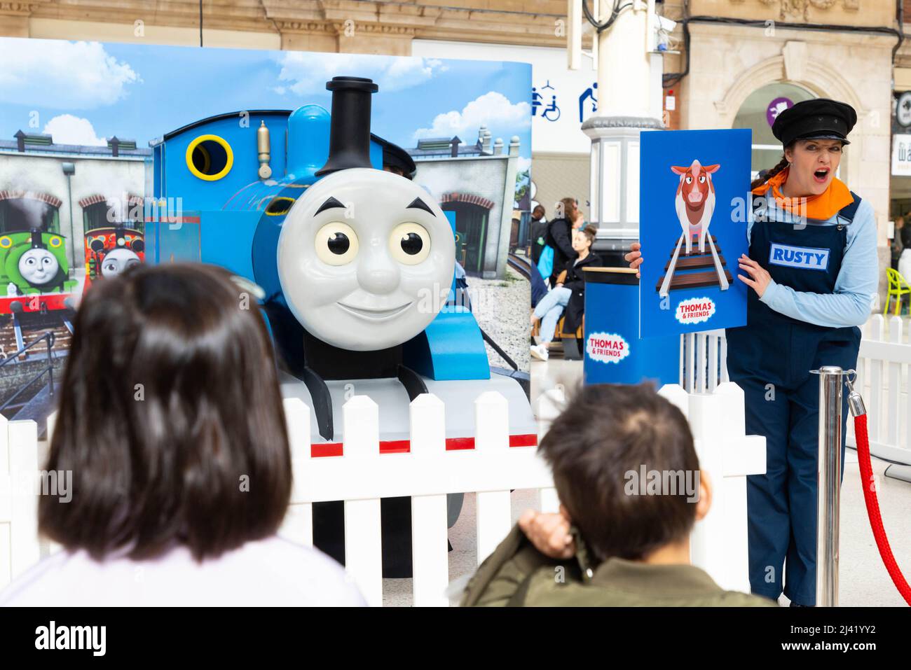 EDITORIAL USE ONLY Children interact with Thomas at London Victoria ...