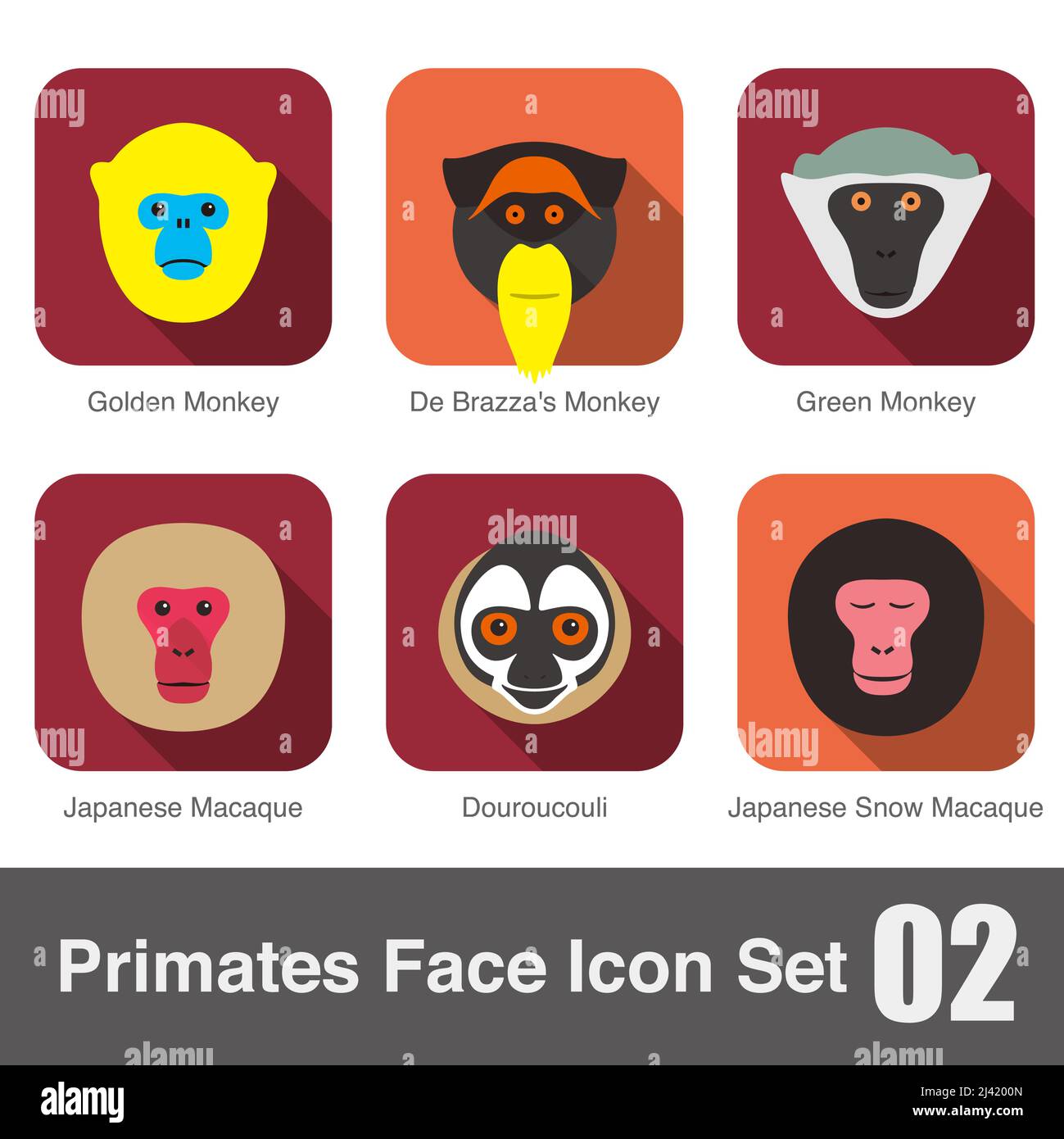 cute monkey face flat icon set vector illustration Stock Vector Image ...