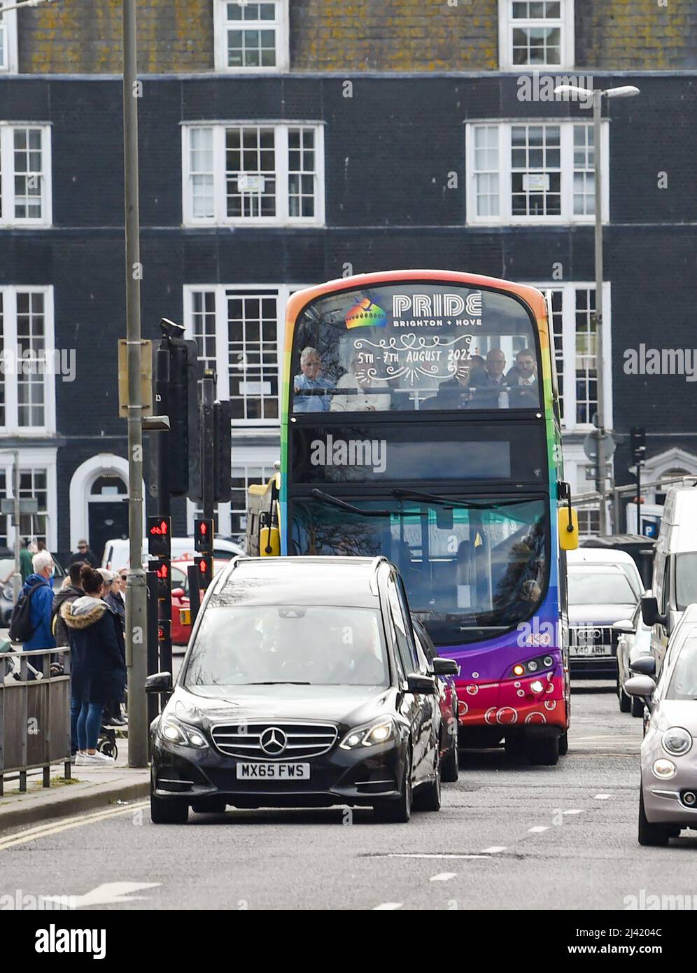 Brighton UK 11th April 2022 - The funeral procession for well known gay ...