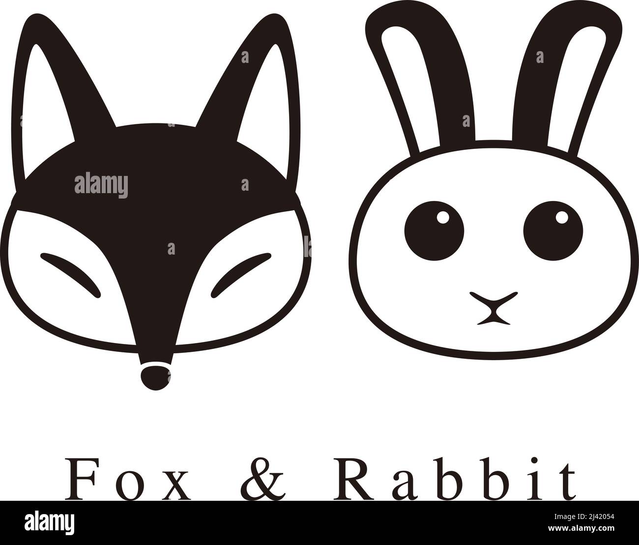 fox and rabbit black flat icon vector illustration Stock Vector Image ...