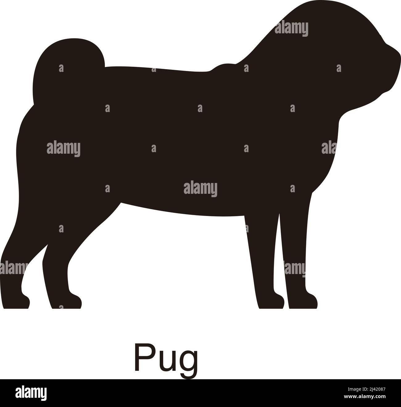 pug dog silhouette, side view, vector illustration Stock Vector Image ...