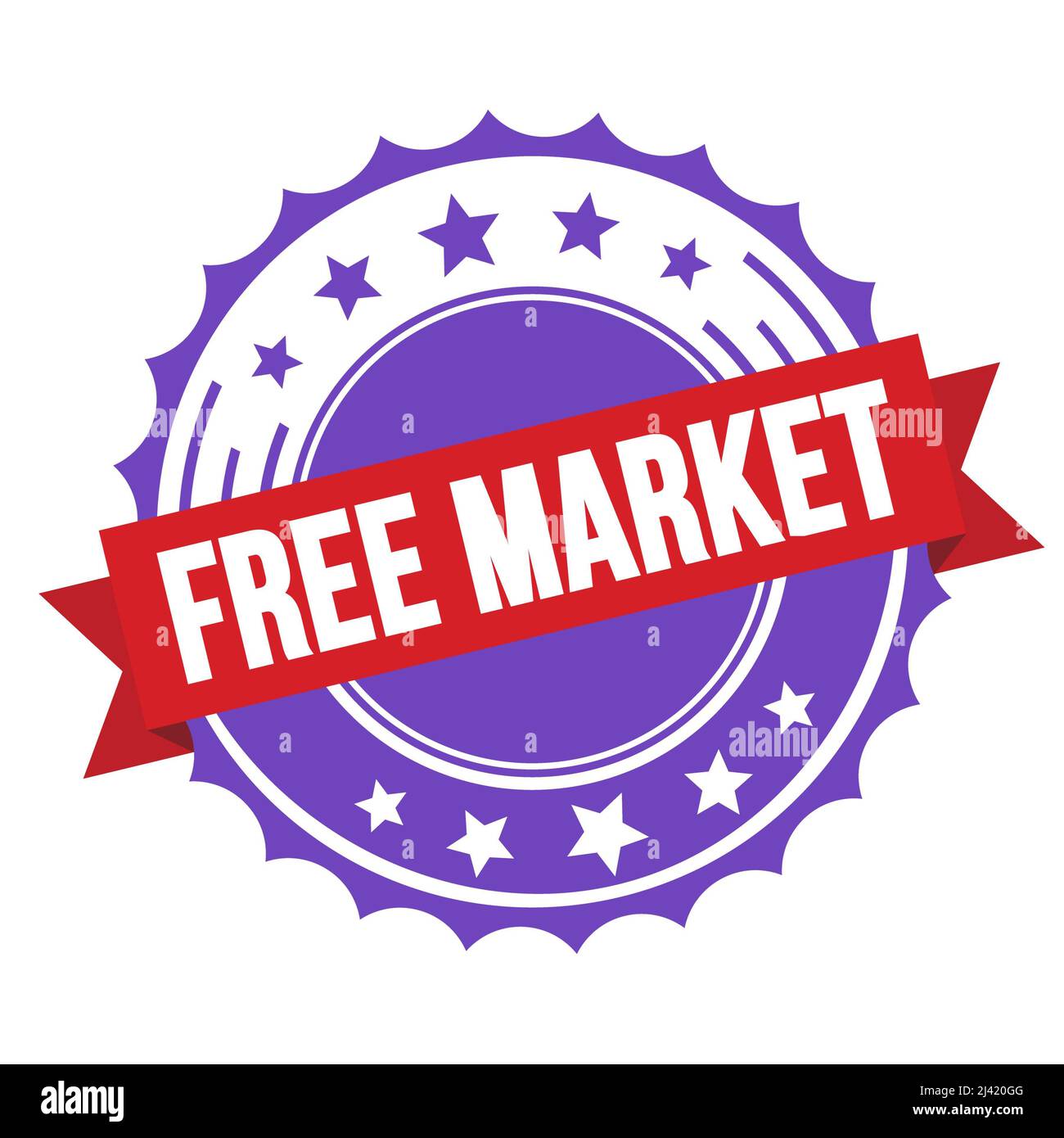 FREE MARKET text on red violet ribbon badge stamp Stock Photo - Alamy