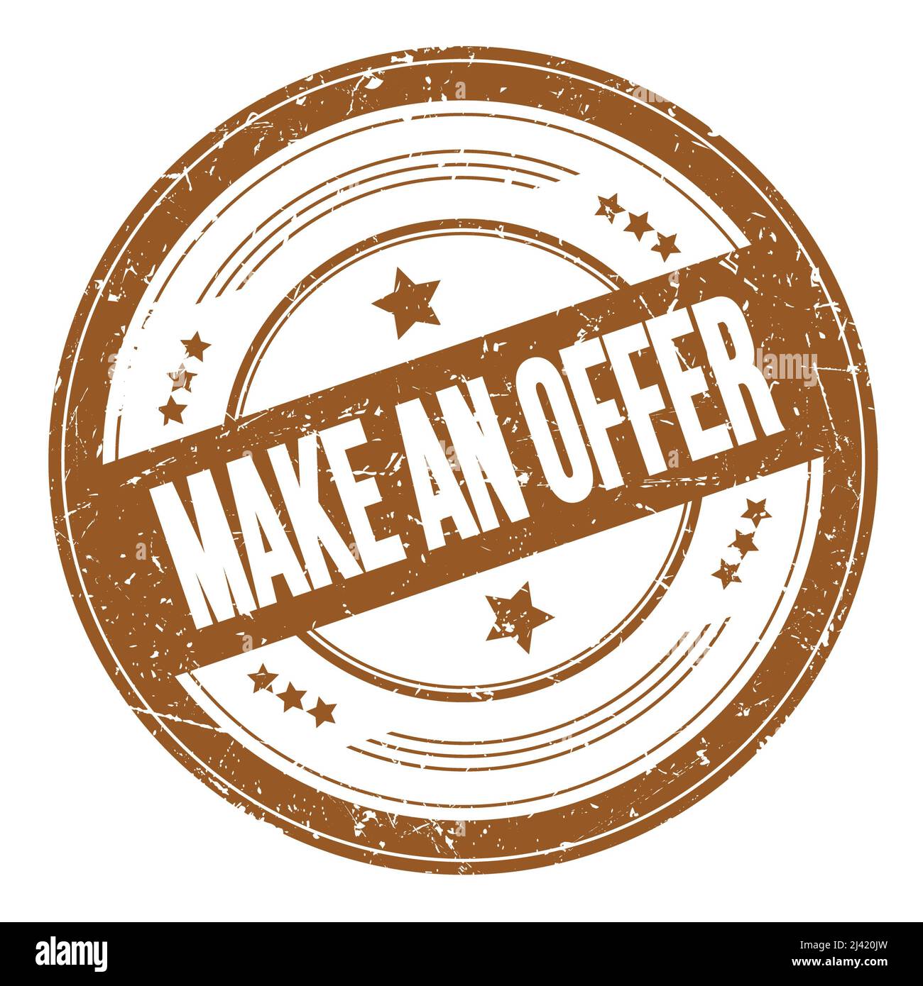 MAKE AN OFFER text on brown round grungy texture stamp Stock Photo - Alamy