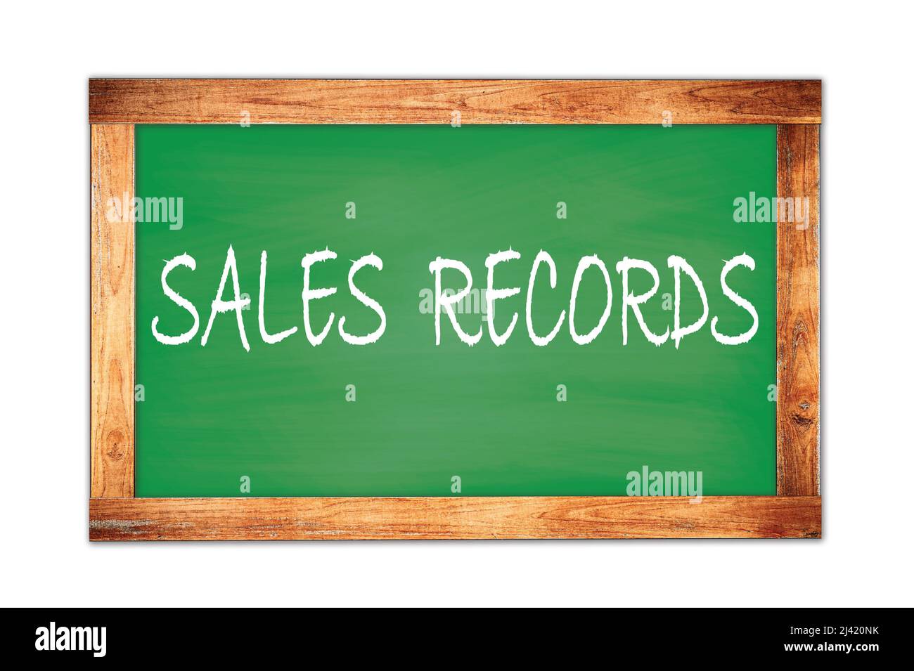 SALES RECORDS text written on green wooden frame school blackboard ...
