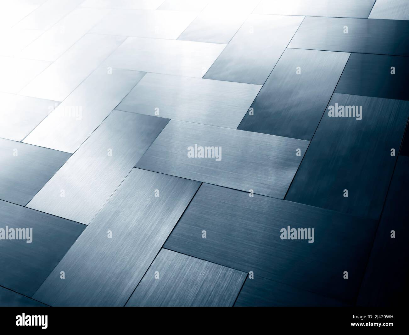 Modern shiny silver and blue metal sheet plates panel, grid pattern ...