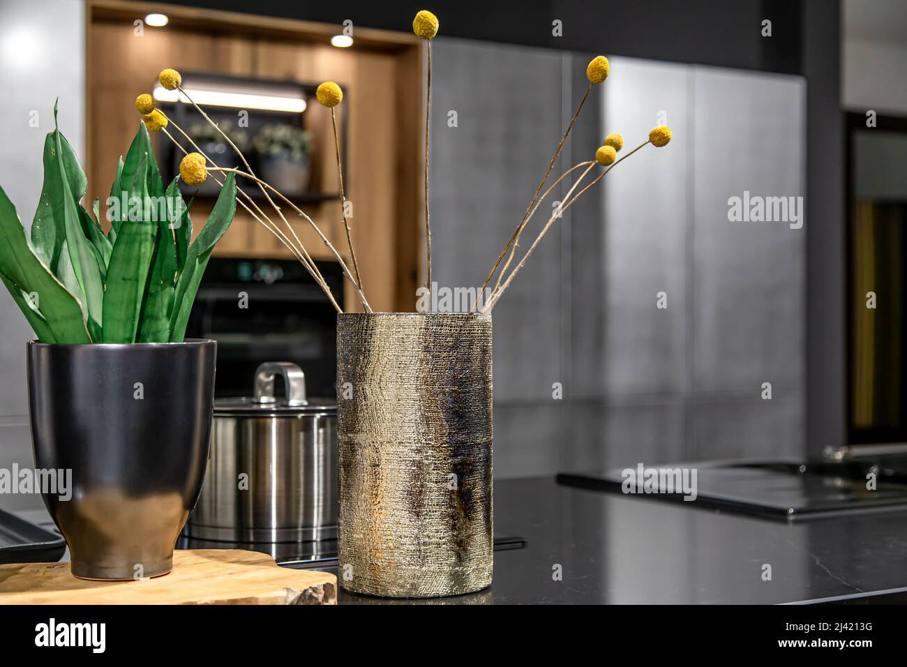 Decorative shiny vase in the interior of a modern kitchen Stock Photo ...
