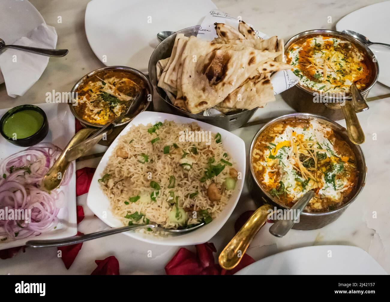 indian delicious food with many local dishes from top angle Stock Photo ...