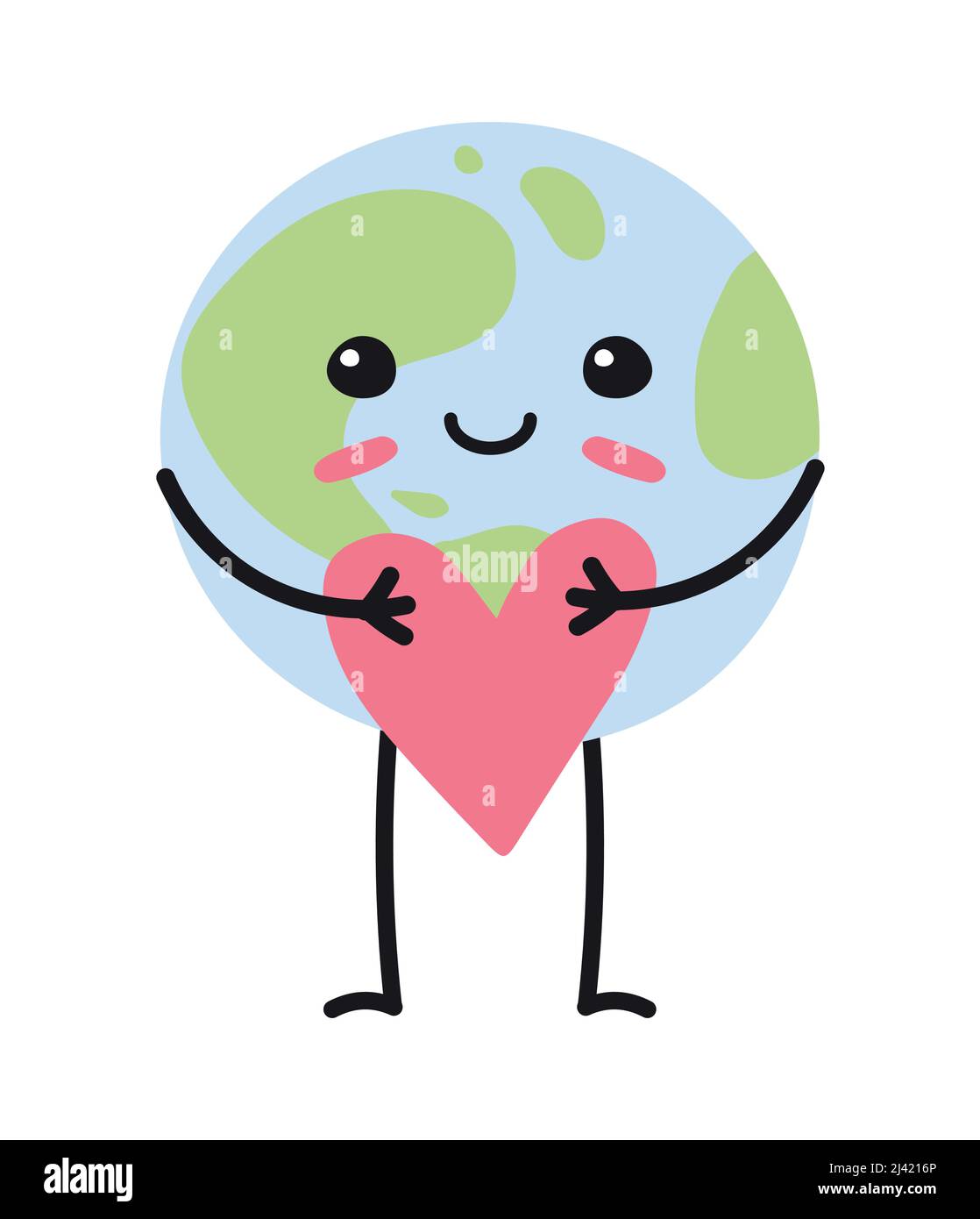 Vector hand drawn flat planet Earth with face and heart isolated on ...