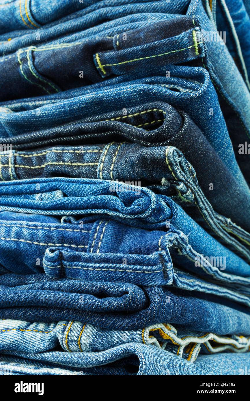 Blue jeans stack Stock Photo - Alamy