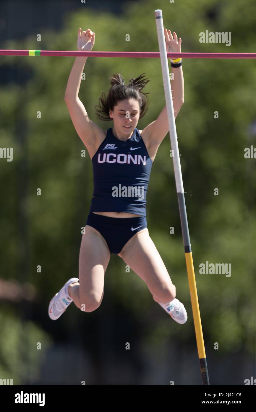 Emma Chee of UConn clears (13’ 1 3/4” / 4.01m), Saturday, April 9, 2022 ...