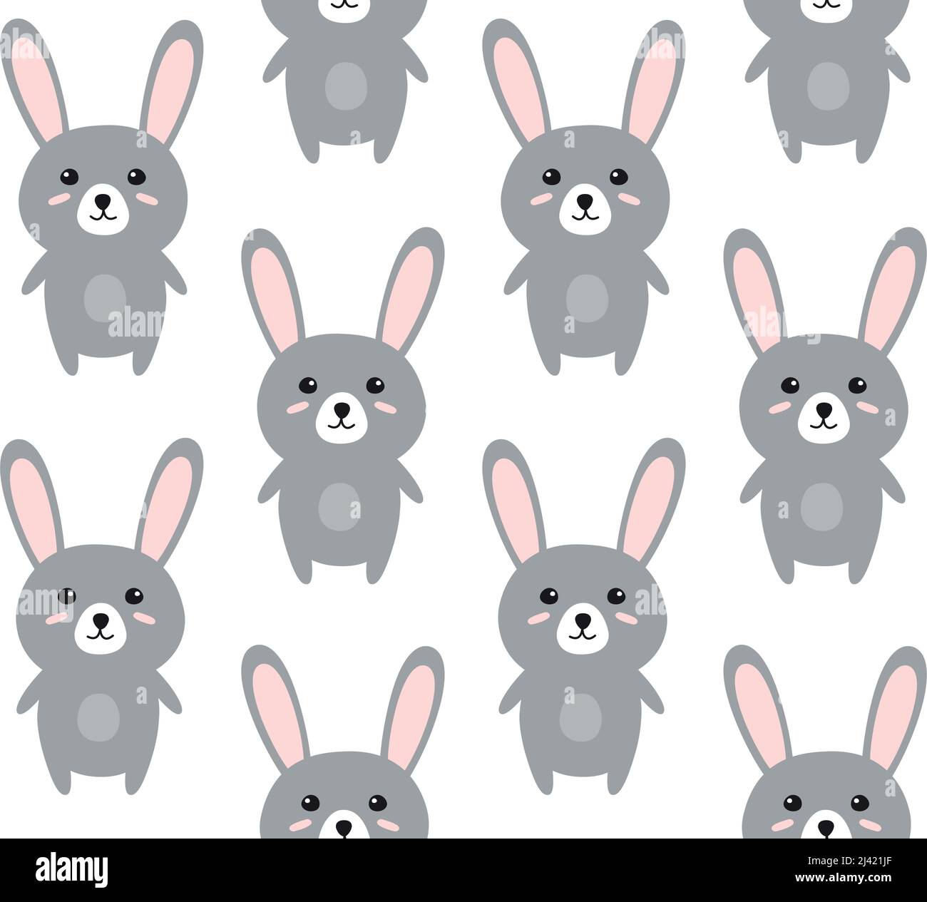 Vector seamless pattern of flat cartoon bunny rabbit isolated on white ...