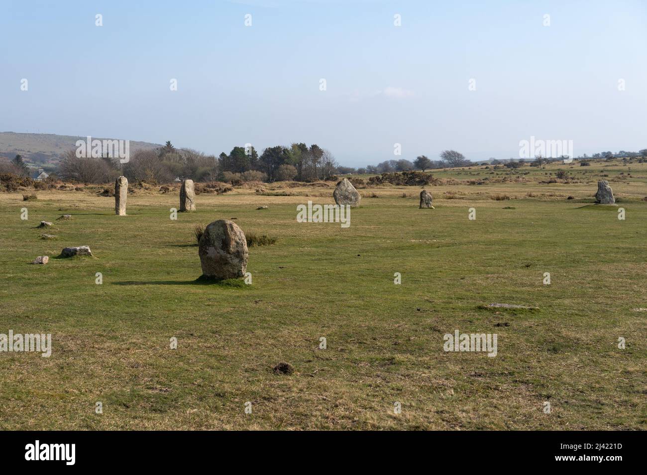 The Hurlers, Neolithic stone circles on Bodmin Moor, Cornwall, UK Stock ...