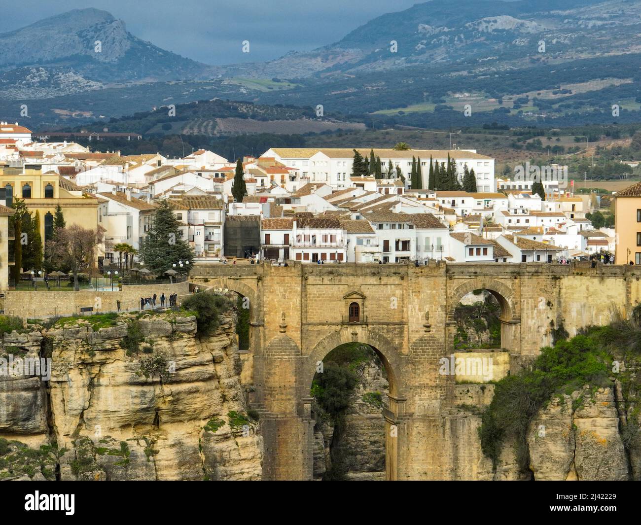 Aerial view of the New Bridge and the city of Ronda, Spain Stock Photo ...
