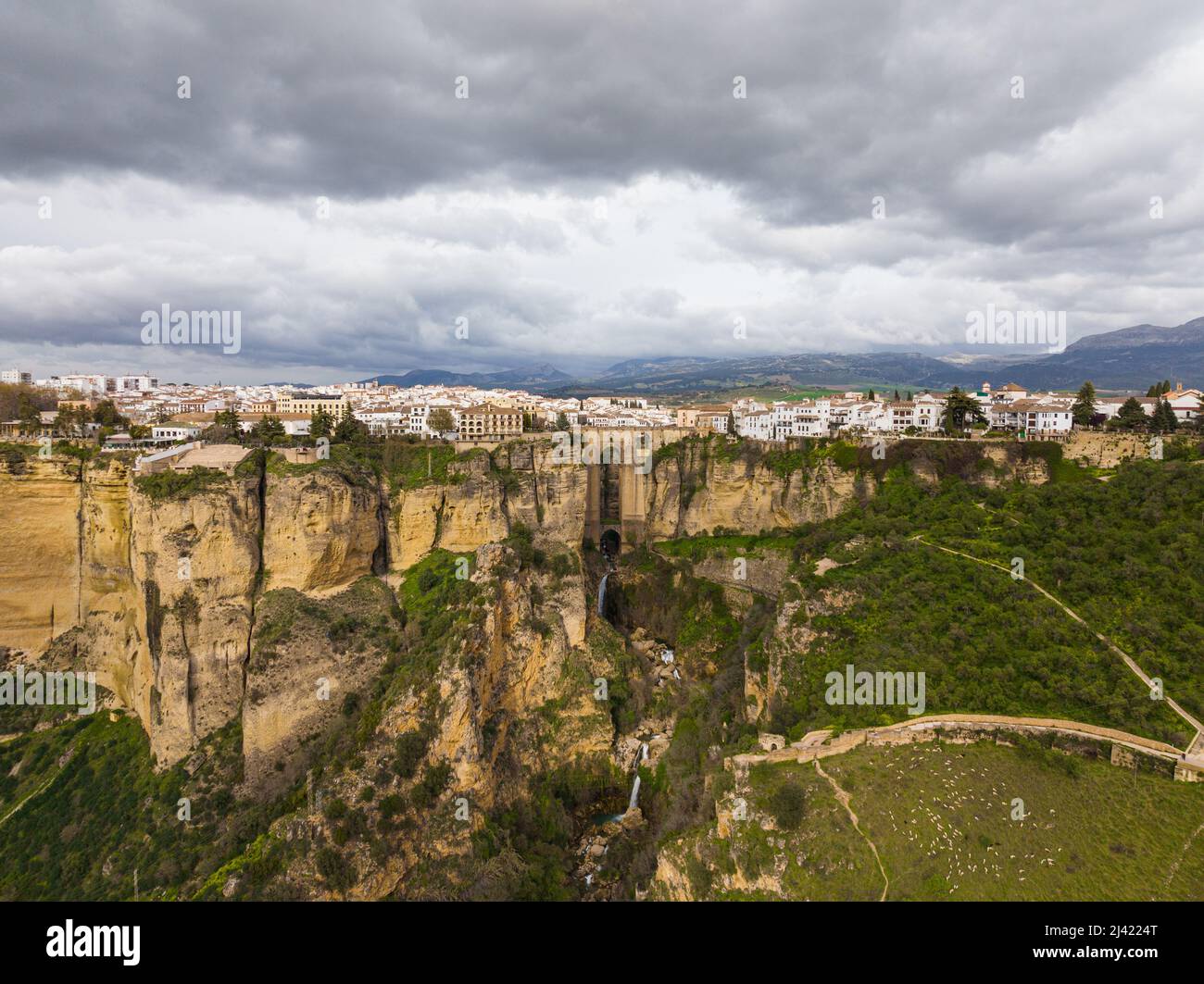 Aerial view of the New Bridge and the city of Ronda, Spain Stock Photo ...