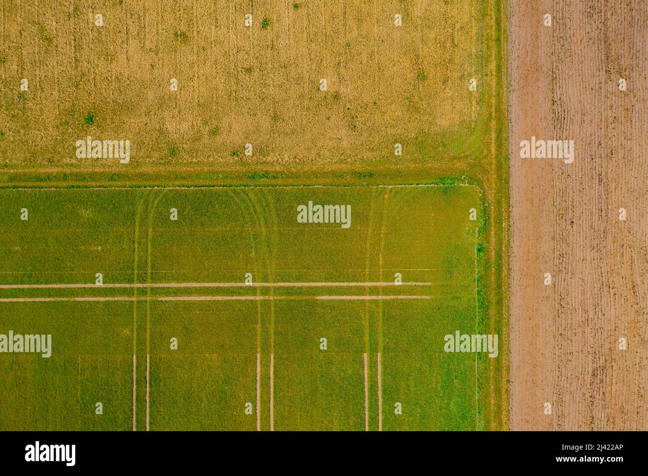 Symmetry, lines and patterns in rural nature fields as aerial view from ...